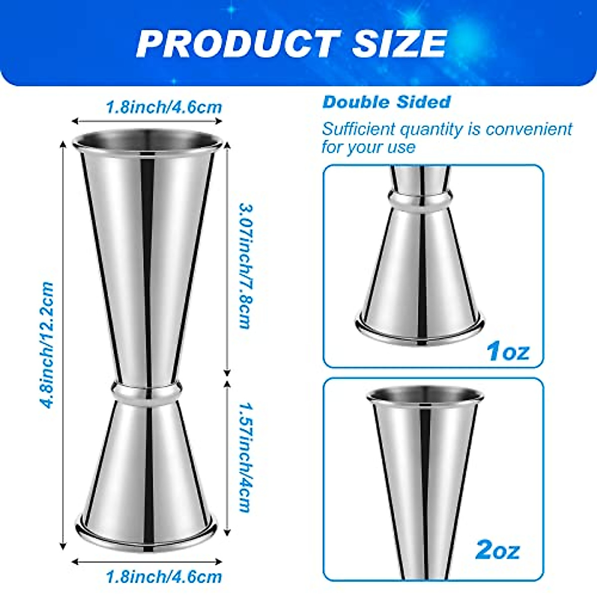 4 Pcs Jigger for Bartending Double Cocktail Japanese Jigger 2 oz 1 oz 304 Stainless Steel Shot Glass Measuring Cup for Home Bar Drink Kitchen Bartender Tools Supplies