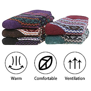 Justay 5 Pairs Womens Wool Socks Vintage Soft Cabin Warm Socks Thick Knit Cozy Winter Socks for Women Gifts