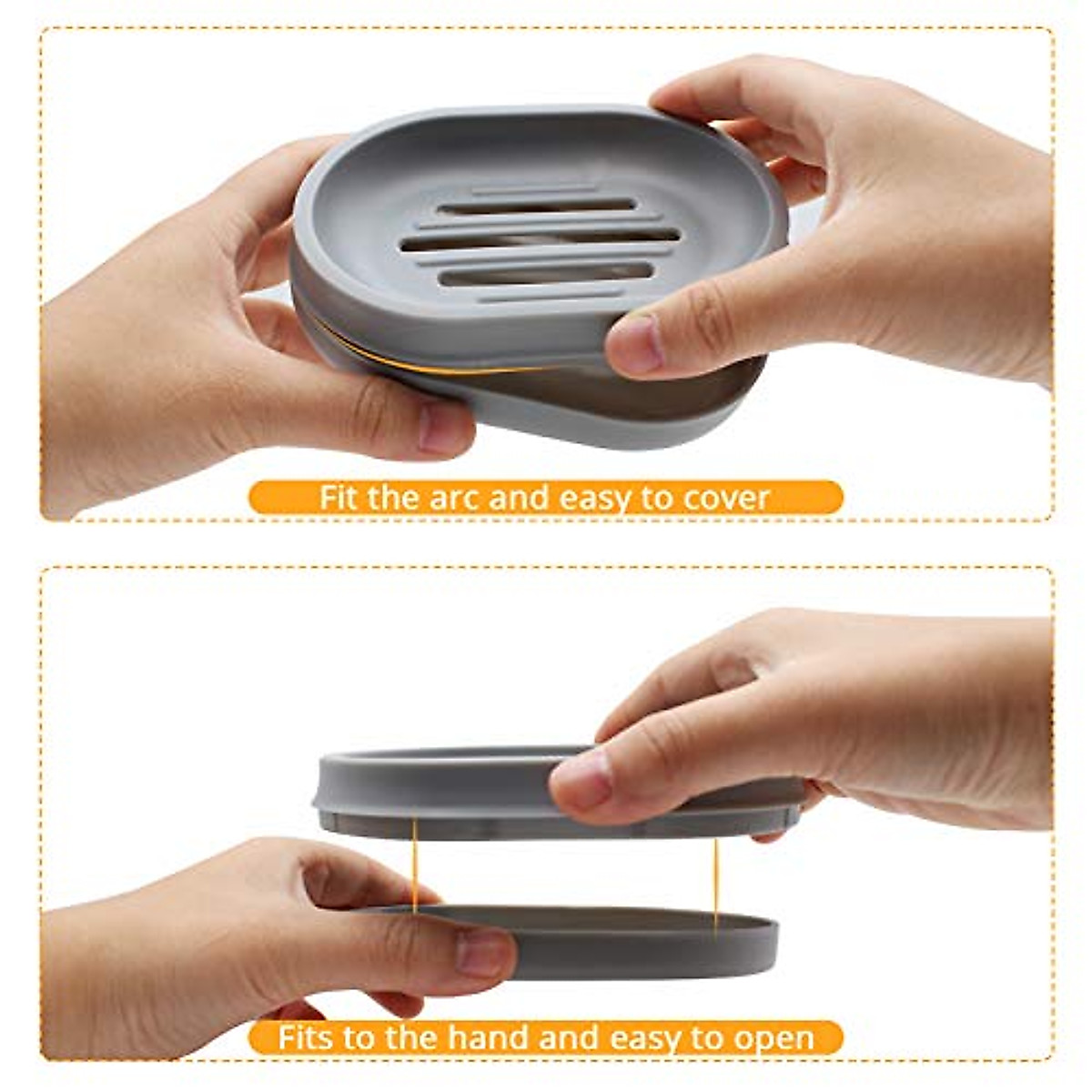 KUFUNG Soap Tray, Plastic Soap Dish, Soap Case Holder for Bathroom Shower Waterfall Drainer Kitchen, Keep Soap Dry & Easy to Clean (Grey, Plastic-Oval Shape)