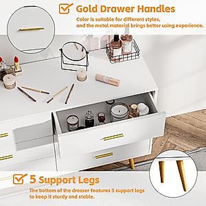 JOZZBY Dresser for Bedroom with 6 Drawers, Wooden White Dresser with Golden Handles, Modern Chests of Drawer Storage Organizer for Hallway, Entryway