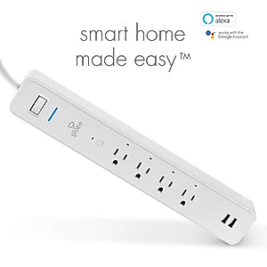 Globe Electric Wi-Fi Smart 4-Outlet Surge Protector 2 USB Port Power Strip, No Hub Required, Voice Activated, Independently Controlled Grounded Outlets, 4ft Cord, White 50077