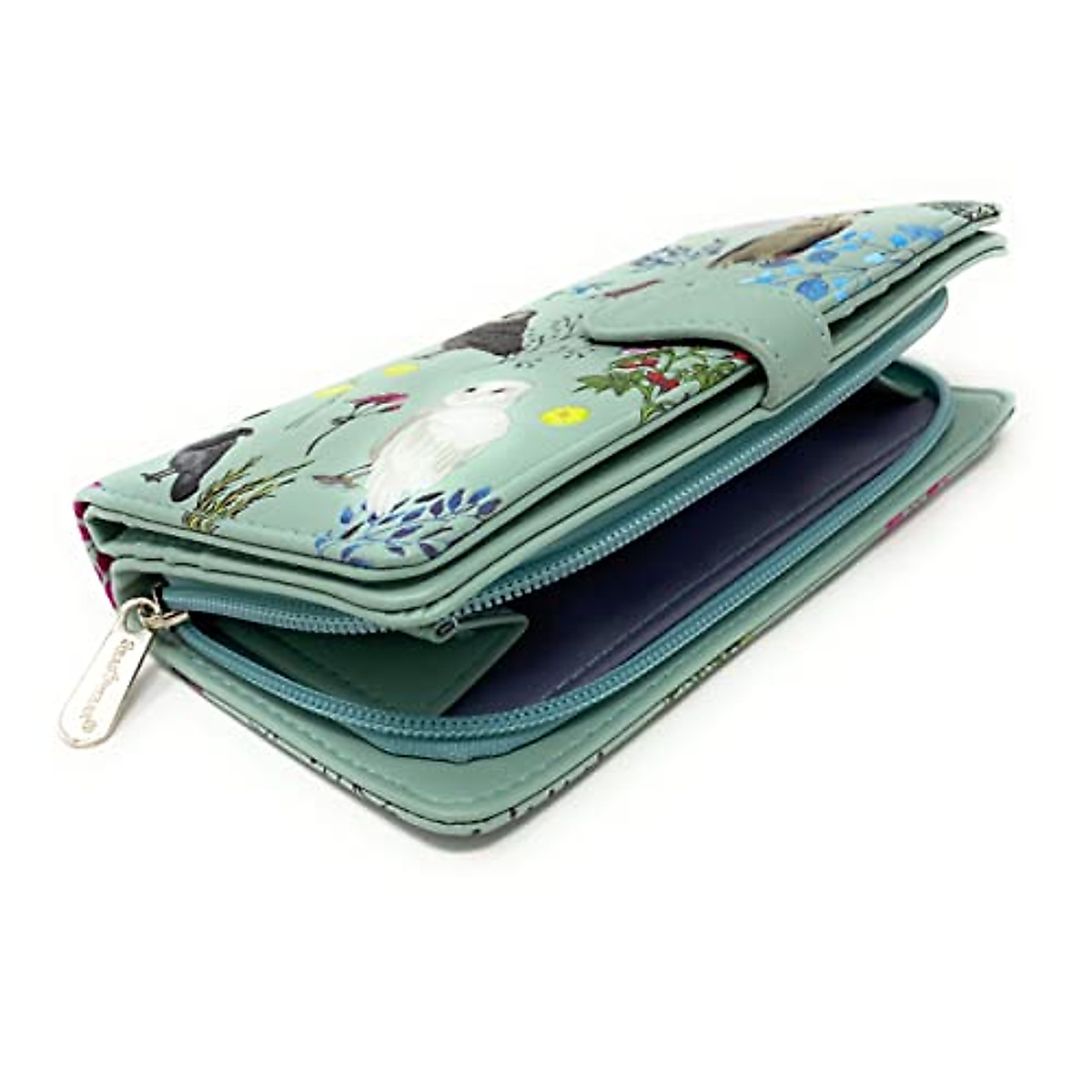Shag Wear Large Owl Wild Bird Themed Women's Wallet Mint Green 7"