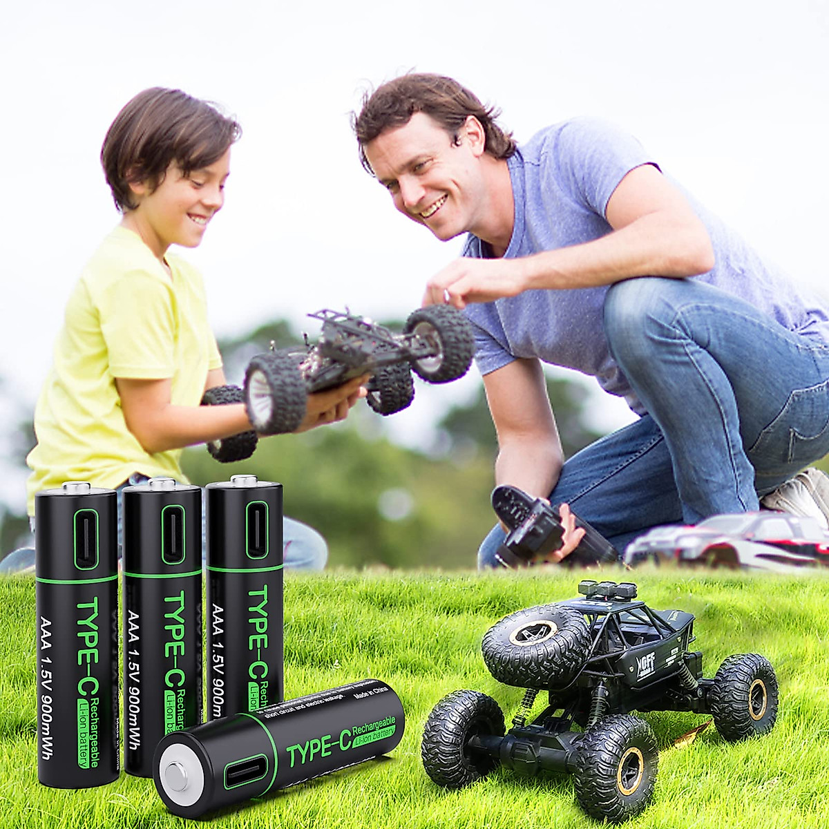 JWWYJ Lithium Rechargeable Batteries - 4Pack Smart Rechargeable AAA Batteries, Lithium Ion 1.5v 900mWh, 600 mAH, Type C Battery Charging Cable, LED Charge Indicator