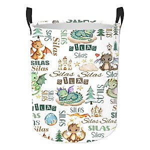 Personalized Dragon Laundry Basket,Custom Name Laundry Hamper,Baby Nursery Hamper Bin,Collapsible Clothes Storage Basket for Bathroom Living Room Bedroom,15.7"x19.5"