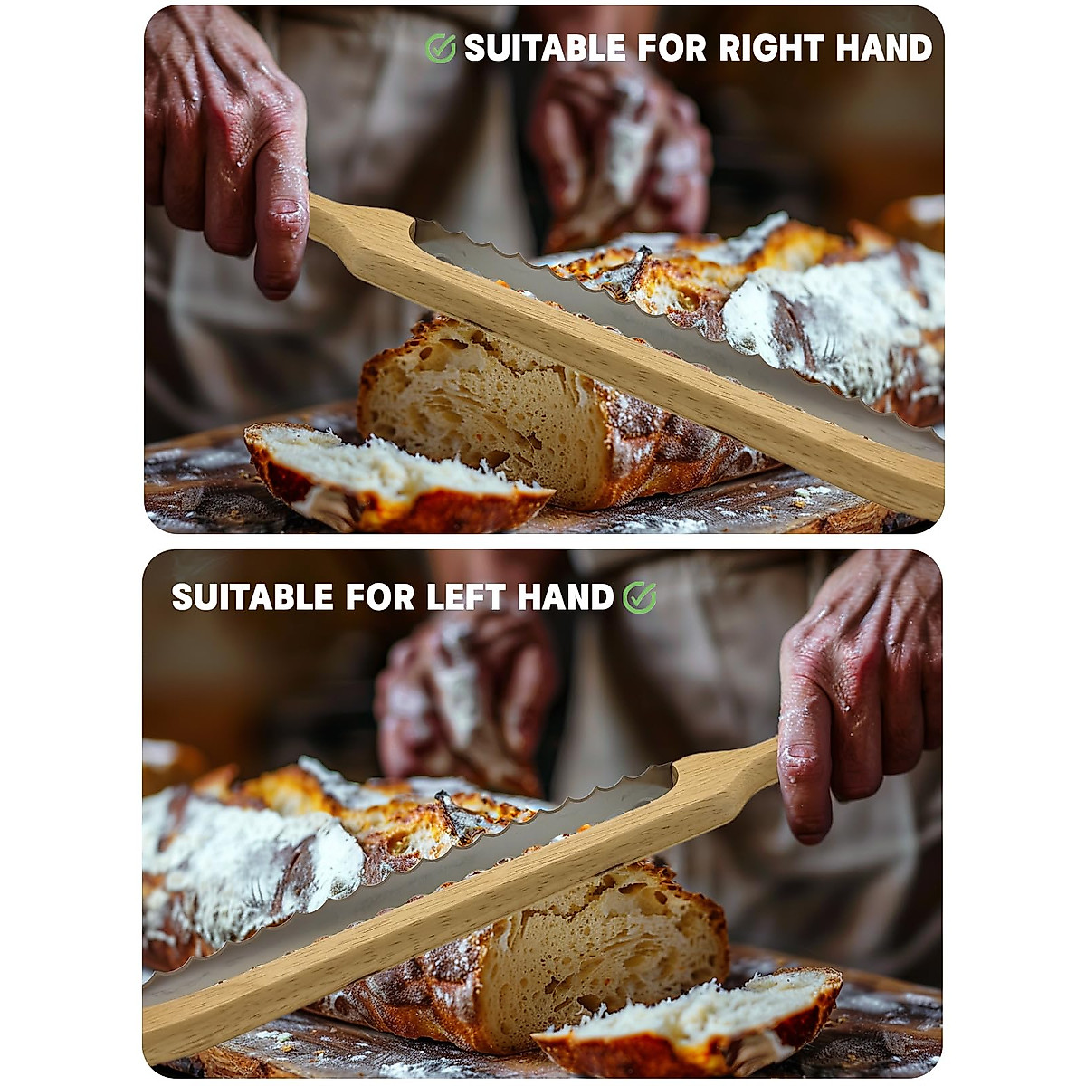 SONKONIA 15.7'' Rubberwood Bread Knife for Homemade Bread, Bread Bow Knife Slicer, Double-Sided Serration for Left & Right-Handed Use, Perfect Sourdough Cutter and Kitchen