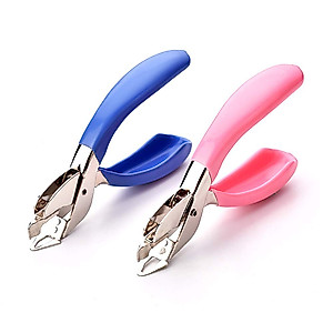 Staple Remover Steel Jaw and Head Stapler Puller Tweezers Style Tool with Non-Slip Handle for Office School Home Blue & Pink