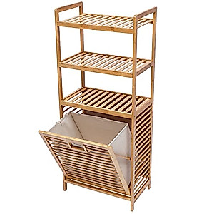 Bamboo Tilt Out Laundry Hamper, 3-Tier Freestanding Clothes Basket Storage Laundry Shelf for Laundry Room Bathroom Bedroom, 19.7"L*11.8"W*46.9"H