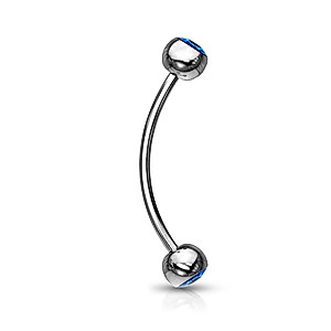 Forbidden Body Jewelry 14mm Surgical Steel Curved Barbell w/Snake Eye Inlaid Ball Ends for Snake Eyes Tongue Piercing, Blue