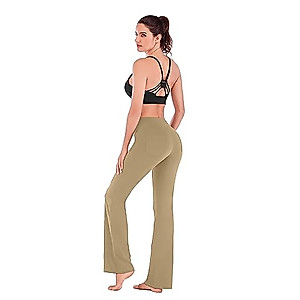 IUGA Bootcut Yoga Pants with Pockets for Women High Waist Workout Bootleg Pants Tummy Control, 4 Pockets Work Pants for Women Khaki