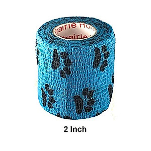 Vet Wrap Wrap Tape (Blue with Paw Prints) (2 Pack) (3 Inch x 15 feet) Self Adhesive Adherent Adhering Cohesive Flex Self Stick Bandage Grip Roll Dog Cat Pet Horse