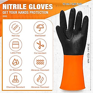 Copkim 12 Pairs Chemical Resistant Gloves Heavy Duty Industrial Reusable Latex Gloves, Resist Acid, Oil, Alkali (XL)