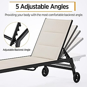 Yaheetech Patio Chaise Lounge, All Weather Outdoor Lounge with Wheels, Five-Position Adjustable Recliner for Patio Pool Beach Yard(1PC Beige)