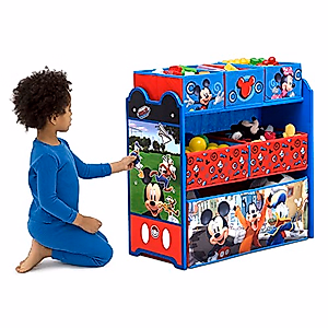 Mickey Mouse 5-Piece Toddler Bedroom Set by Delta Children - Includes Sleep and Play Bed, Table with 2 Chairs and 6 Bin Design and Store Toy Organizer, Blue