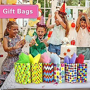 MUMULULU 6 Pack Gift Bags Medium Size with Handle and Tissue Paper Colorful Geometric Elements Pattern Gift Bags for Birthday Party Baby Shower Wedding Holiday Presents