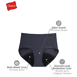 Hanes Women's Comfort, Leaks Period Underwear, Light Protection Bikini, Boyshort, 3-Pack, Brief, Neutrals, 7