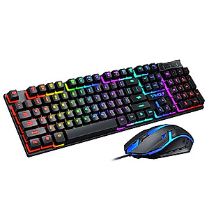 No/Brand Gaming Keyboard, Wired Keyboard with Mouse Combo, Gaming Player Kit with LED-Backlit Keyboard, Silent Gaming Mouse Kit for PC Laptops