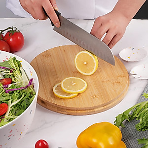 ECOWAY Salad Serving Bowl Set with Natural Bamboo Lid & Utensils, Bamboo Fiber Mixed with Melamine Salad Bowl Large, with Spoon&Tongs for Mixing Salads, Soup, Vegetables, Pasta and Fruit, 9.84 Inches