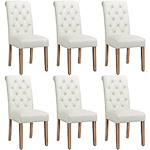 Yaheetech Tufted Dining Chairs Button Parsons Diner Chair Upholstered Fabric Dining Room Chairs with Solid Wood and Padded Seat Stylish Dining Chairs Kitchen Chairs, 6pcs(3 Package), Beige