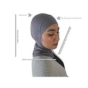 Ninja Bonnet Hijab Full Neck Coverage Under Scarf - Muslimah Stretchy Jersey Head Scarf Bonnet Accessories [Workout wear daily essentials] 1 Black + 1 Gray (SABANJ9501)