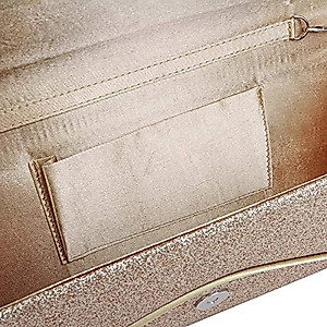 Premium Large Metallic Glitter Envelope Flap Clutch Evening Bag, Champagne