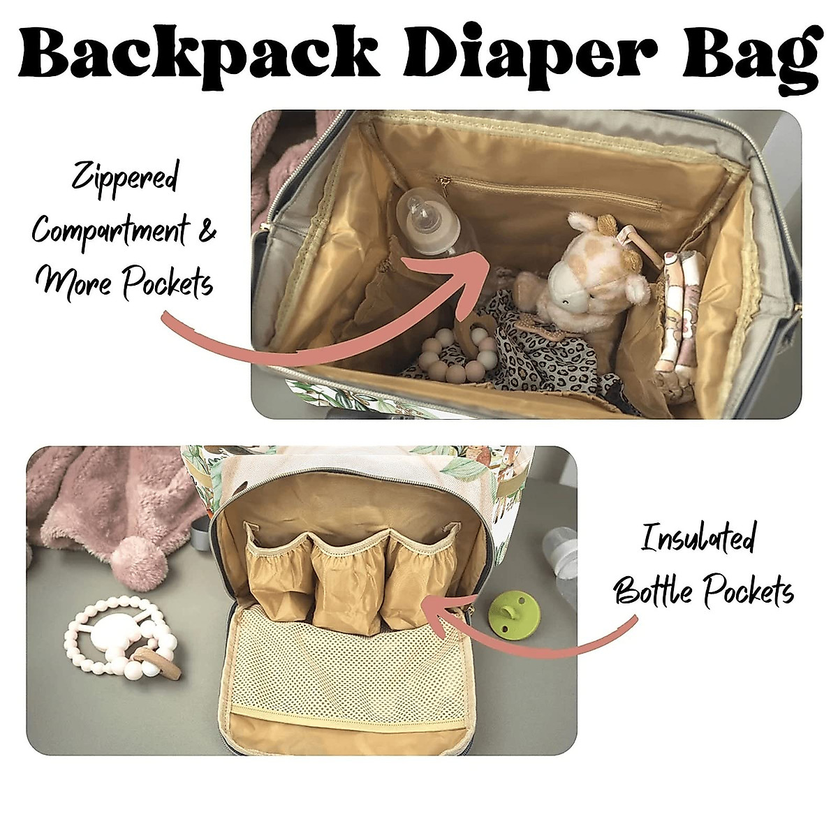 Woodland Animals Forest Leaves Personalized Diaper Backpack with Name,Custom Travel DayPack for Nappy Mommy Nursing Baby Bag One Size