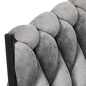 Homebeez Velvet Upholstered Dining Chairs Modern Accent Chairs,Hand-Woven Side Chairs with Black Metal Legs Set of 2, for Dining Room, Living Room, Kitchen,Gray