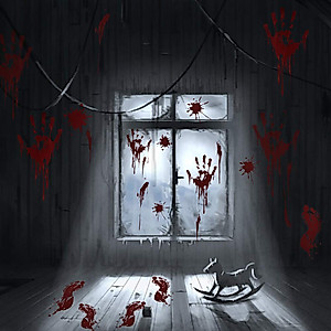 Halloween Decorations 126 PCS Halloween Window Clings, 8 Sheets Bloody Handprint Footprint Halloween Wall Decal Floor Clings with Tattoo Stickers, Scary Halloween Decoration Window Stickers
