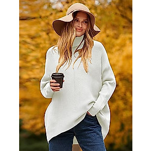 ANRABESS Womens Oversized Turtleneck Long Sleeve Sweater Asymmetric Hem Casual 2023 Fall Winter Pullover Knit Pullover Jumper Tops A87Bai-M White