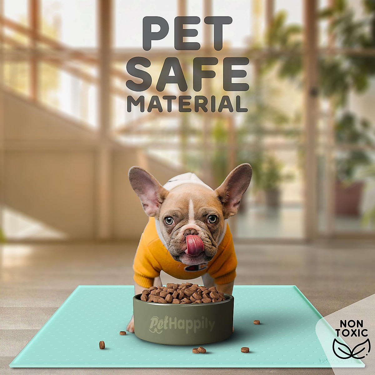 PetHappily Dog Food Mat - Raised Edges Dog Mat for Food and Water Prevent Spill, Waterproof Cat Food Mat Protect Floors, Easy Clean Dog Bowl Mats for Food and Water, Silicone Pet Food Mat with E-Book