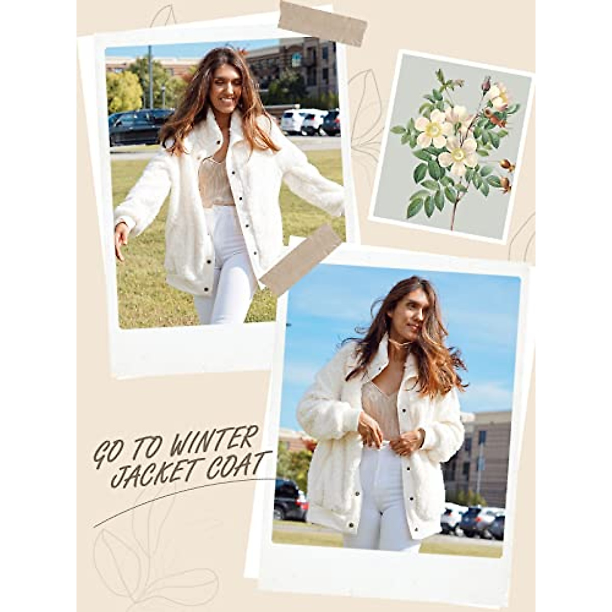 MEROKEETY Womens Winter Long Sleeve Button Sherpa Jacket Coat Casual Warm Fleece