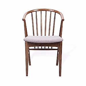 SunBear Furniture Set of 2 Toby Dining Chairs Kitchen Modern Solid Wood w/Padded Seat Medium Brown Color with Light Gray Cushion