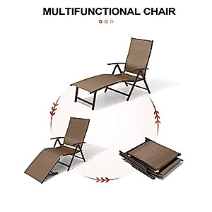 Crestlive Products Folding Patio Chaise Lounge Chair for Outside Aluminum Adjustable Outdoor Pool Recliner Chair, Brown Frame, 8 Positions (2PCS Brown Lounge Chair with 1PC Table)