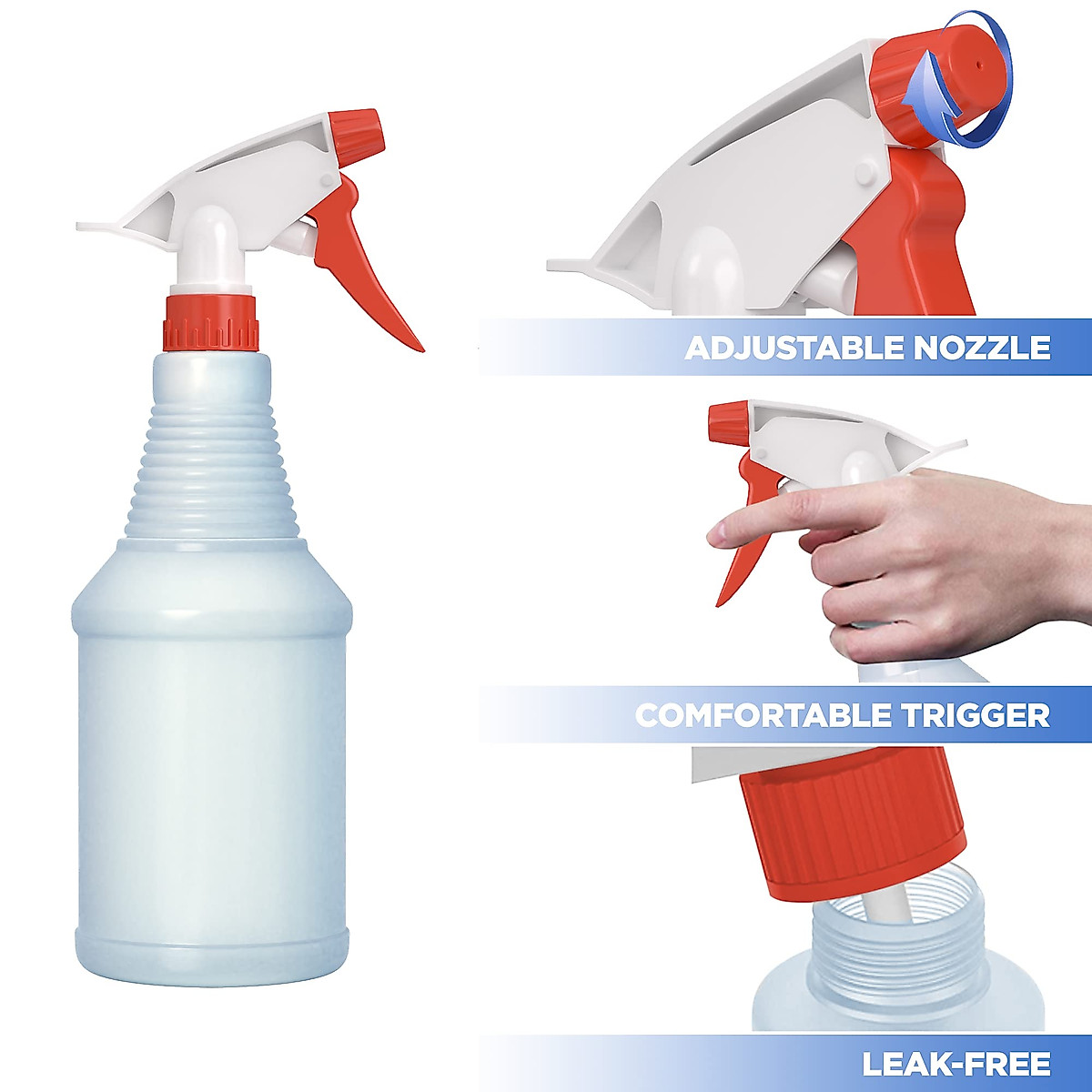 Plastic Spray Bottles with Sprayers - 32 oz Empty Spray Bottles for Cleaning Solutions, Plant Watering, Animal Training and More - No Clog & Leak Proof Heavy Duty Spray Bottles with Sprayers - 4 Pack