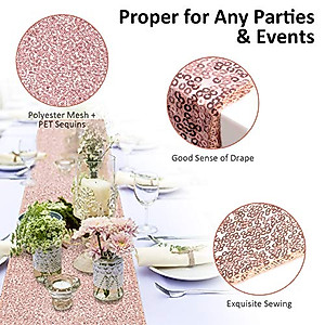 Syntus Sequin Table Runner Rose Golden, 2 Pack 12 x 72 inch Glitter Rose Gold Table Runner Rectangle for Graduation Party Supplies Decorations Wedding, Birthday & Baby Shower