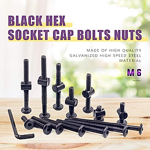 Swpeet 141Pcs Black M6 × 15/20/25/30/35/40/45/50/55/60/65/75/80mm Crib Hardware Screws Kit, Hex Socket Head Cap Crib Baby Bed Bolt and Barrel Nuts with 1 x Allen Wrench Perfect for Furniture