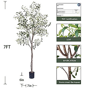 Phimos 7FT Artificial Olive Tree (82") Tall Fake Potted Olive Tree with Planter Large Faux Olive Branches and Fruits Artificial Tree for Modern Home Office Living Room Floor Decor Indoor