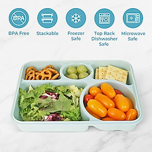 carrotez Portion Control Plate, Microwave Food Storage Tray, 5 Compartment Divided Plate with Lid, Top Rack Dishwasher Safe, BPA Free