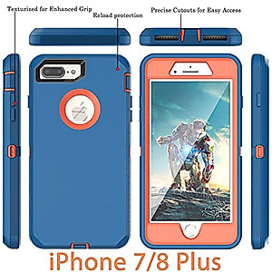 YmhxcY for iPhone 8 Plus Case, iPhone 7 Plus Case with Built in Screen Protector Drop Proof 3-Layer Durable Cover/Shockproof Armor Drop Protection Case for iPhone 7+/8+ 5.5 Blue and Orange