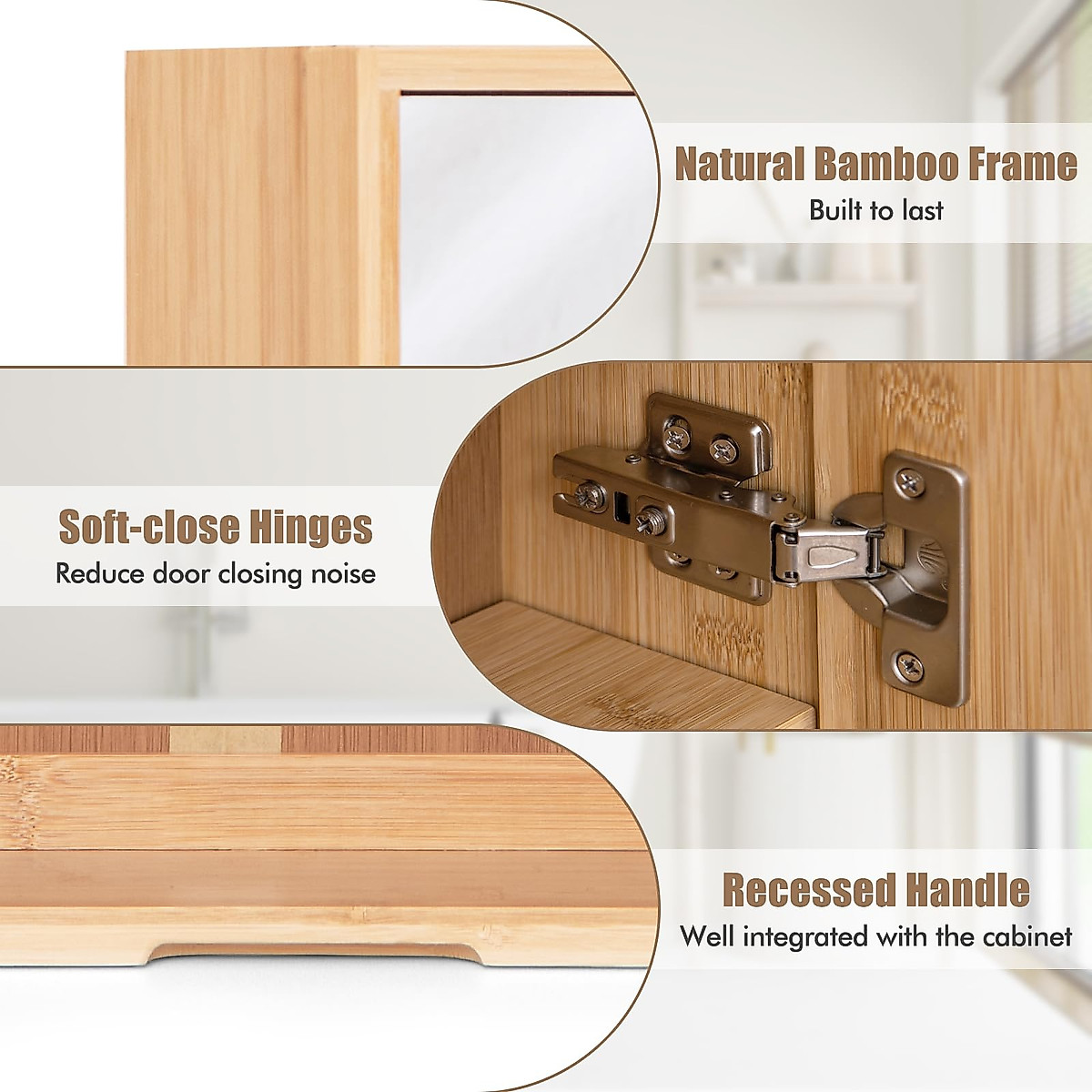 Giantex Medicine Cabinet, Bathroom Medicine Cabinet with Mirror, Reversible Double Door, 2 Adjustable Shelves, Bamboo Vanity Mirror Cabinet for Entryway, Living Room, Bathroom Wall Cabinet, Natural