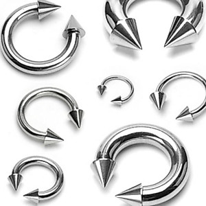 Lobal Domination 1pc of 18g Thru 2g Surgical Steel Circular Horseshoe Barbell with Spikes Lip Septum (10g (2.4mm) - 1/2" (12mm) - 6mm)
