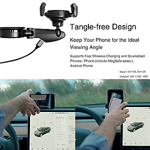 JOWUA 480° Rotation Car Mount with Wireless Charging 10w for Tesla Model 3 & Model Y, Compatible with Phone 13 Pro Max, iPhone 13 Pro and Other 4.7-6.5'' Smartphones