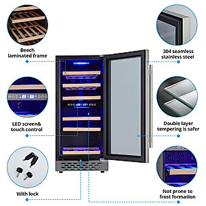 Wine Cooler Refrigerator - 28 Bottle Capacity, Double-Layer Glass Door, Temperature Stable System, Digital Temperature Control, Single Area Dual Temperature, Built-in or Freestanding，with Lock