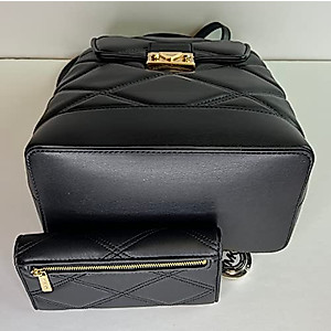 Michael Kors Serena MD Flap Backpack bundled with Trifold Wallet and Purse Hook (Black)