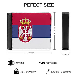 Mens Short Wallet Serbia Flag Bifold Leather Wallets Purse Minimalist Card Holders Coin Purses