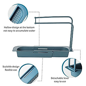 INNOLV Telescopic Sink Storage Rack Faucet Splash Guard Kitchen Sink Sponge Holder, Expandable Dish Caddy Sponge Soap Drying Rack, Shelf Organizer Scrubber and Adjustable Hanger with Towel Bar