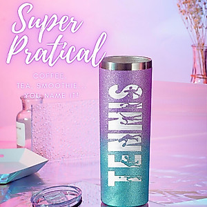 Onebttl Tennis Gifts for Women, Tennis Lovers, Tennis-Themed 20oz Stainless Steel Tumbler, Perfect for Men, Women, Girls, Tennis Players, Coach, Daughter, Coworker - Glitter