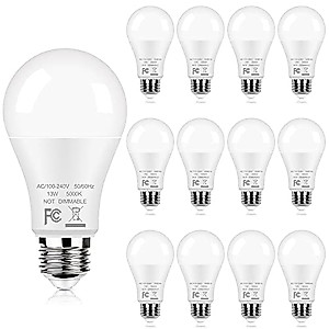 12-Pack A19 LED Light Bulbs, 100W Equivalent Bulbs, 13W 5000K Daylight White LED Bulbs with Standard E26 Medium Base, Super Bright 1500 Lumens, CRI85+, No Flicker Non-Dimmable Bulbs for Lamp