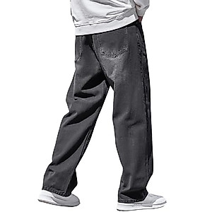 Verdusa Men's High Waist Loose Jeans Baggy Straight Leg Denim Pants Trousers Dark Grey Medium