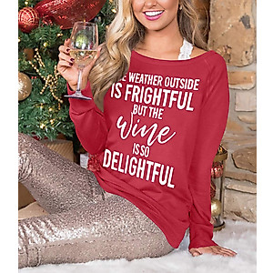 Christmas Women's Retro Graphic Shirt Crewneck Vacation Ugly Vintage Sweatshirts The Wine Is So Delightful M