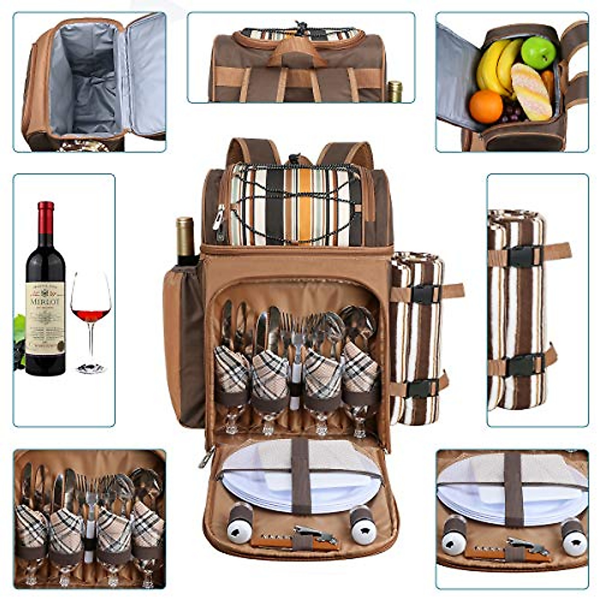 Hap Tim Picnic Backpack Cooler for 4 Person with Insulated Leakproof Cooler Bag, Wine Holder, Fleece Blanket, Cutlery Set,Perfect for Beach, Day Travel, Hiking, Camping, BBQs, Family and Lovers Gifts